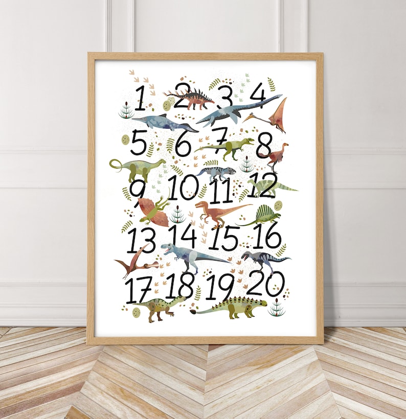 Watercolor Dinosaur Numbers Dinosaur Nursery Prints Dinosaur - Etsy