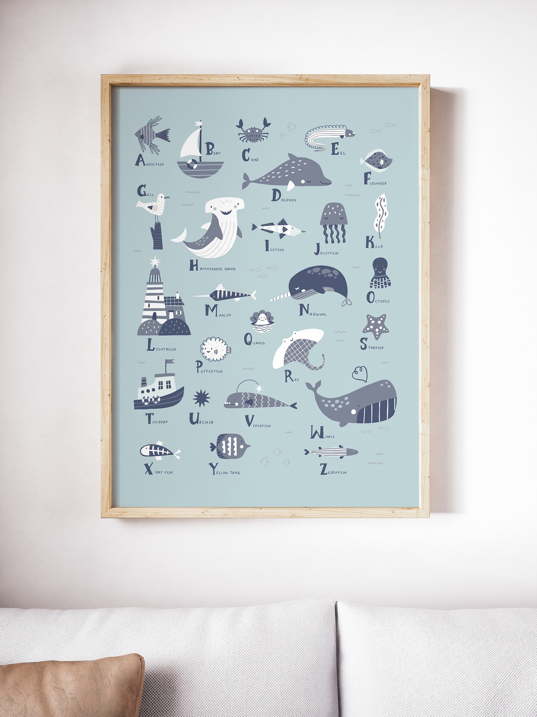 Ocean sea animals alphabet in blue perfect for an ocean theme | Etsy