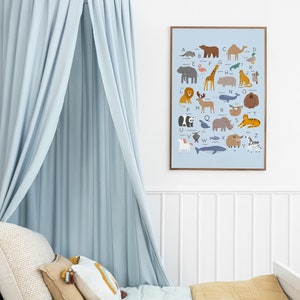 Animal Alphabet Poster in Blue, Printable Educational Wall Art - Etsy UK