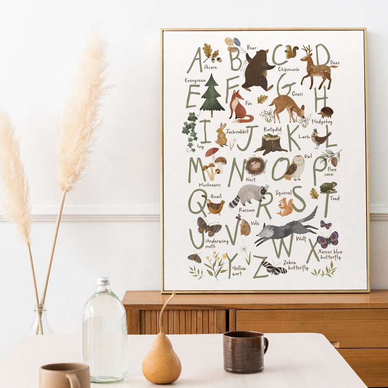 Woodland Animal Alphabet With Watercolor Details Perfect for - Etsy