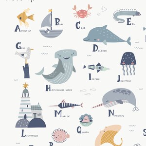 Set of 2 Ocean Sea Alphabet and Numbers Wall Art in Dark Blue, Under ...
