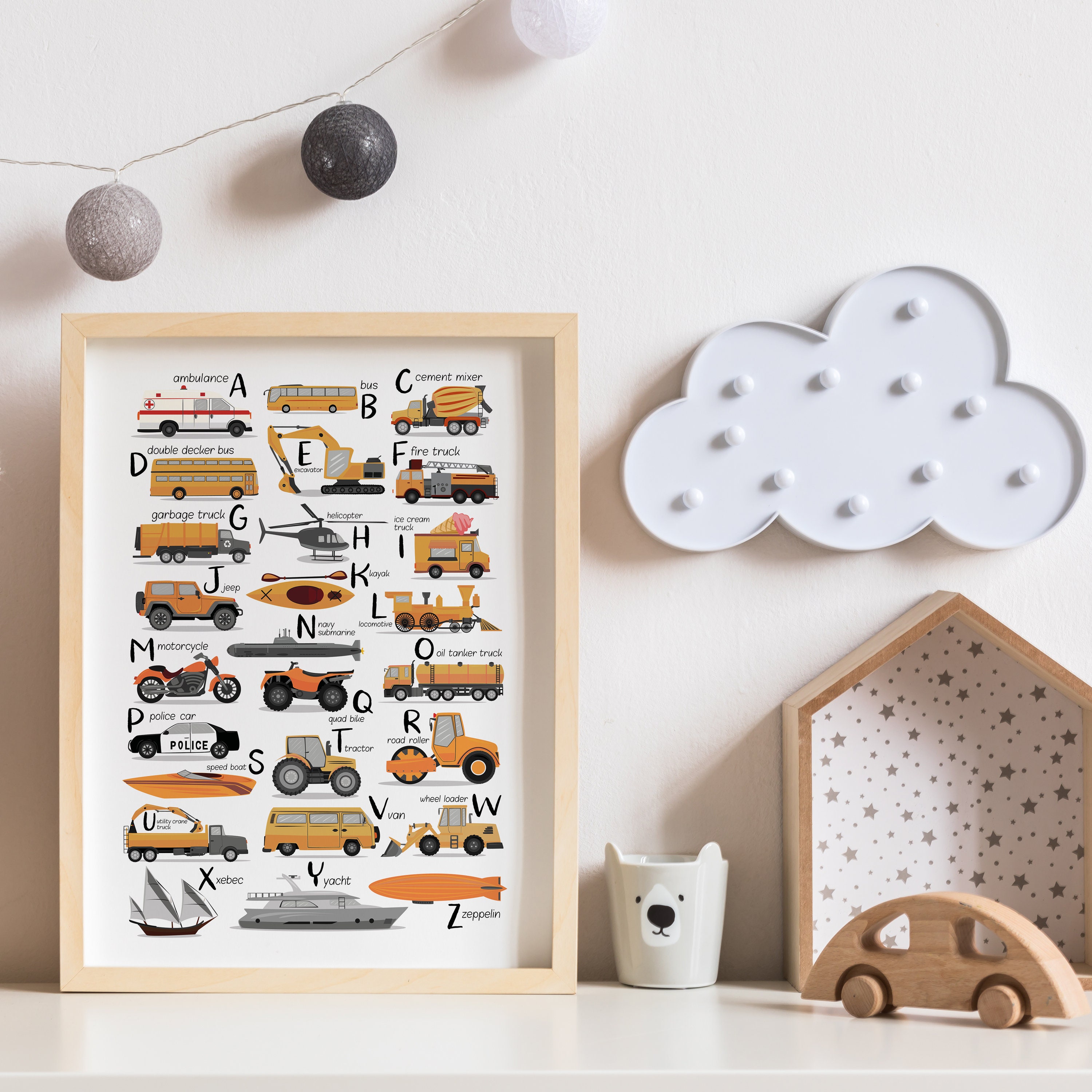 Transportation Alphabet Wall Art, Car Poster, Educational Print ...