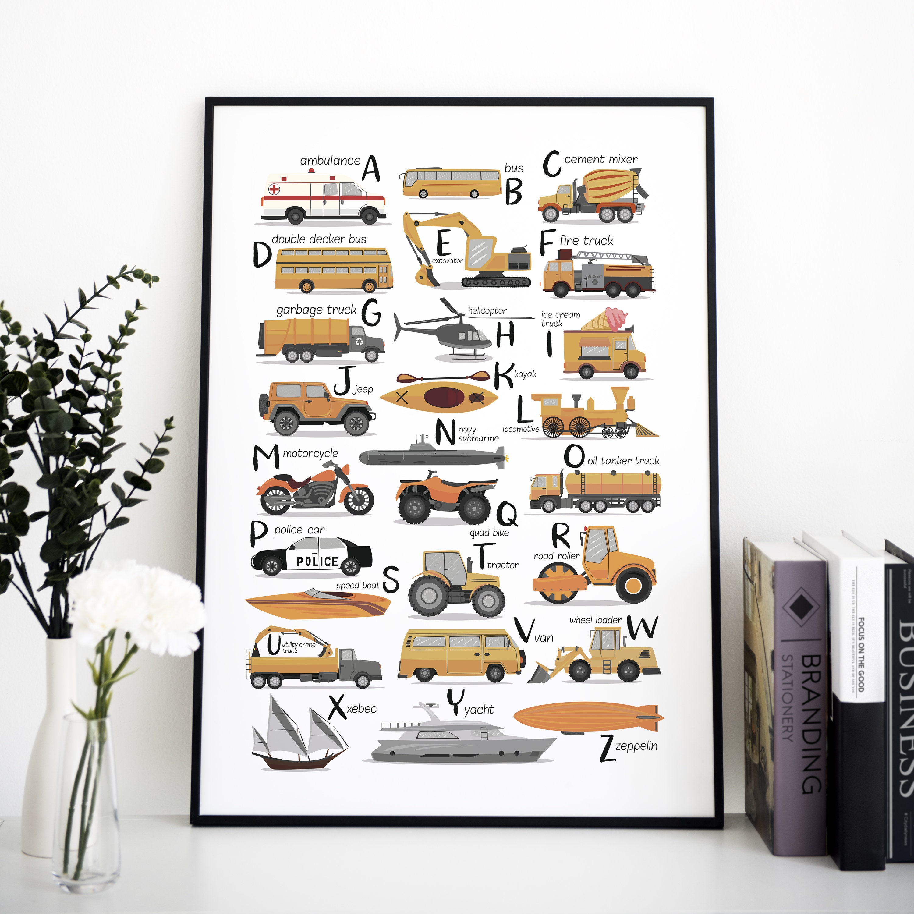 Transportation Alphabet Wall Art, Car Poster, Educational Print ...