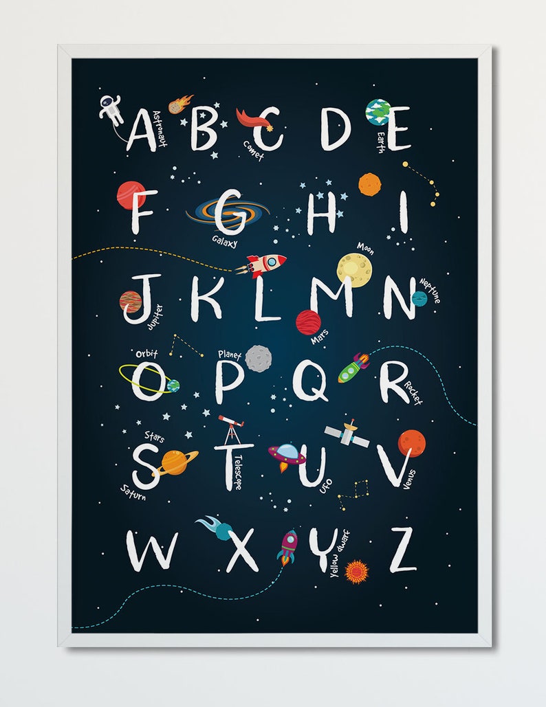 Space Wall Art, Kids Alphabet Print, Space Nursery, Printable, Poster ...