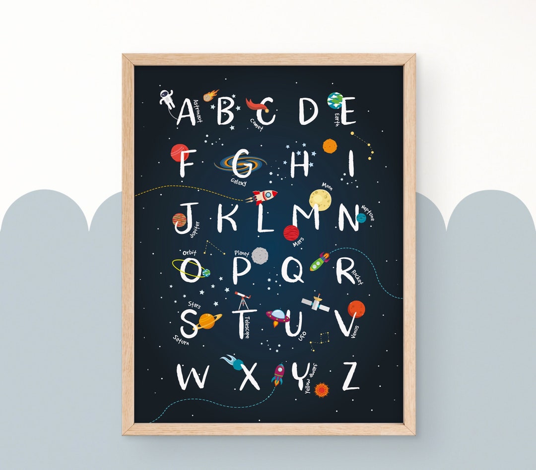 Space Wall Art, Kids Alphabet Print, Space Nursery, Printable Wall Art ...