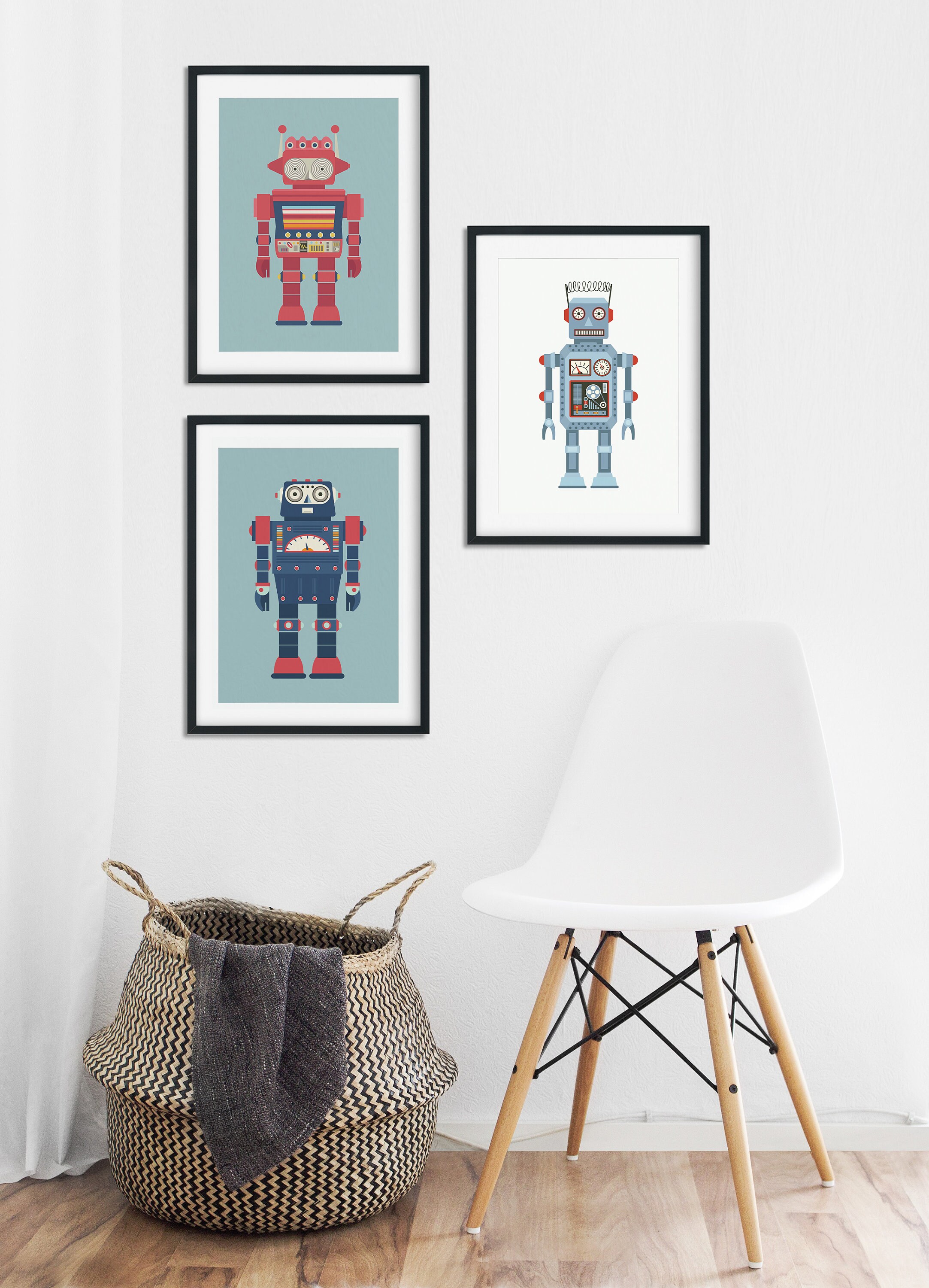 Robot Wall Art Set of 3 Prints, Toddler Room Decor, Boy Nursery Ideas ...