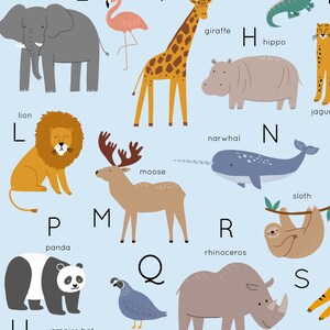 Animal Alphabet Poster in Blue, Printable Educational Wall Art - Etsy UK