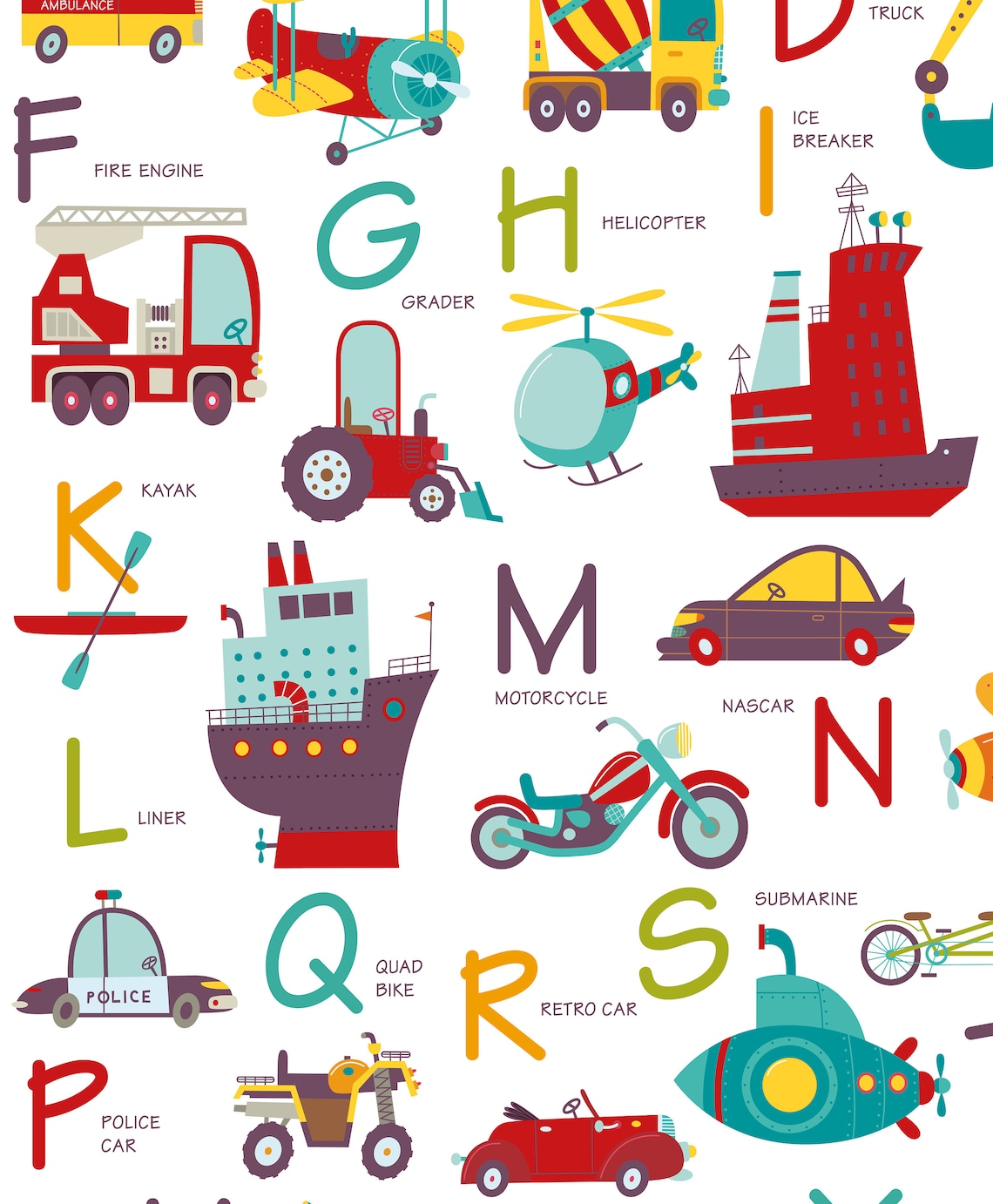 Transportation alphabet wall art set of two nursery prints | Etsy