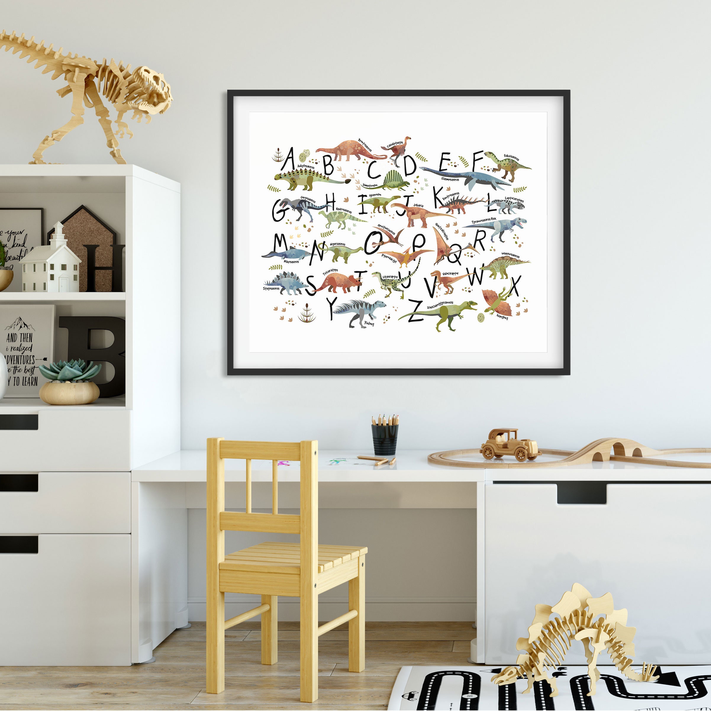 Dinosaur Alphabet Print Watercolor Dinosaur Decor Printable | Etsy