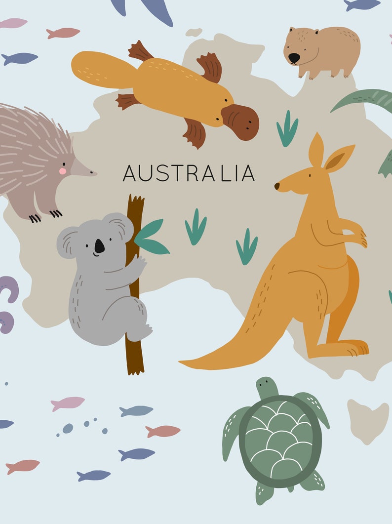 Australia Continent World Map for Kids Printable Wall Art - Etsy