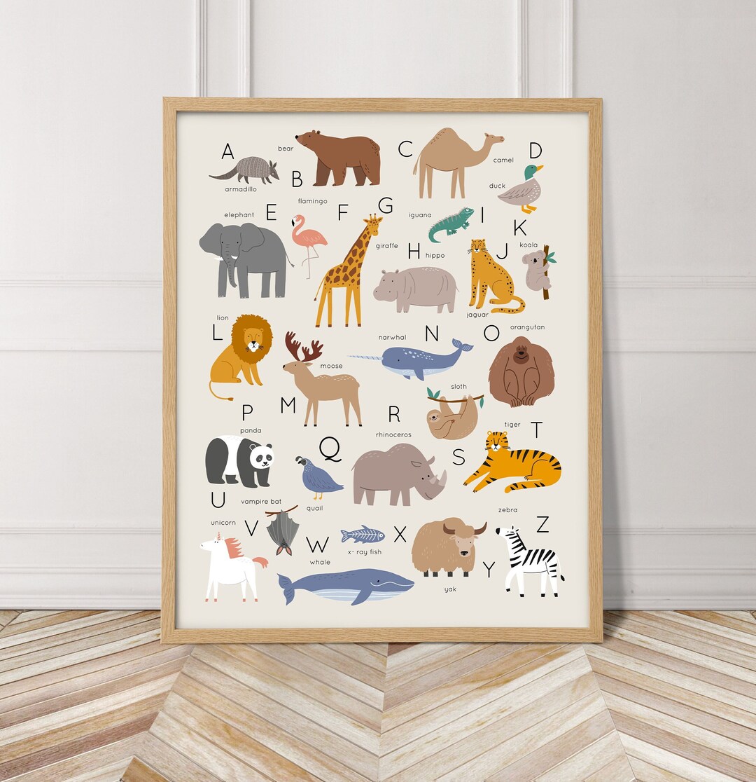 Animal Alphabet Poster in Cream / Beige, Printable Educational Wall Art ...