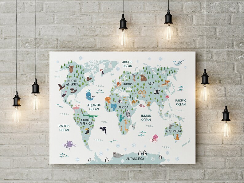 World Map for Kids Printable Wall Art World Map Canvas - Etsy