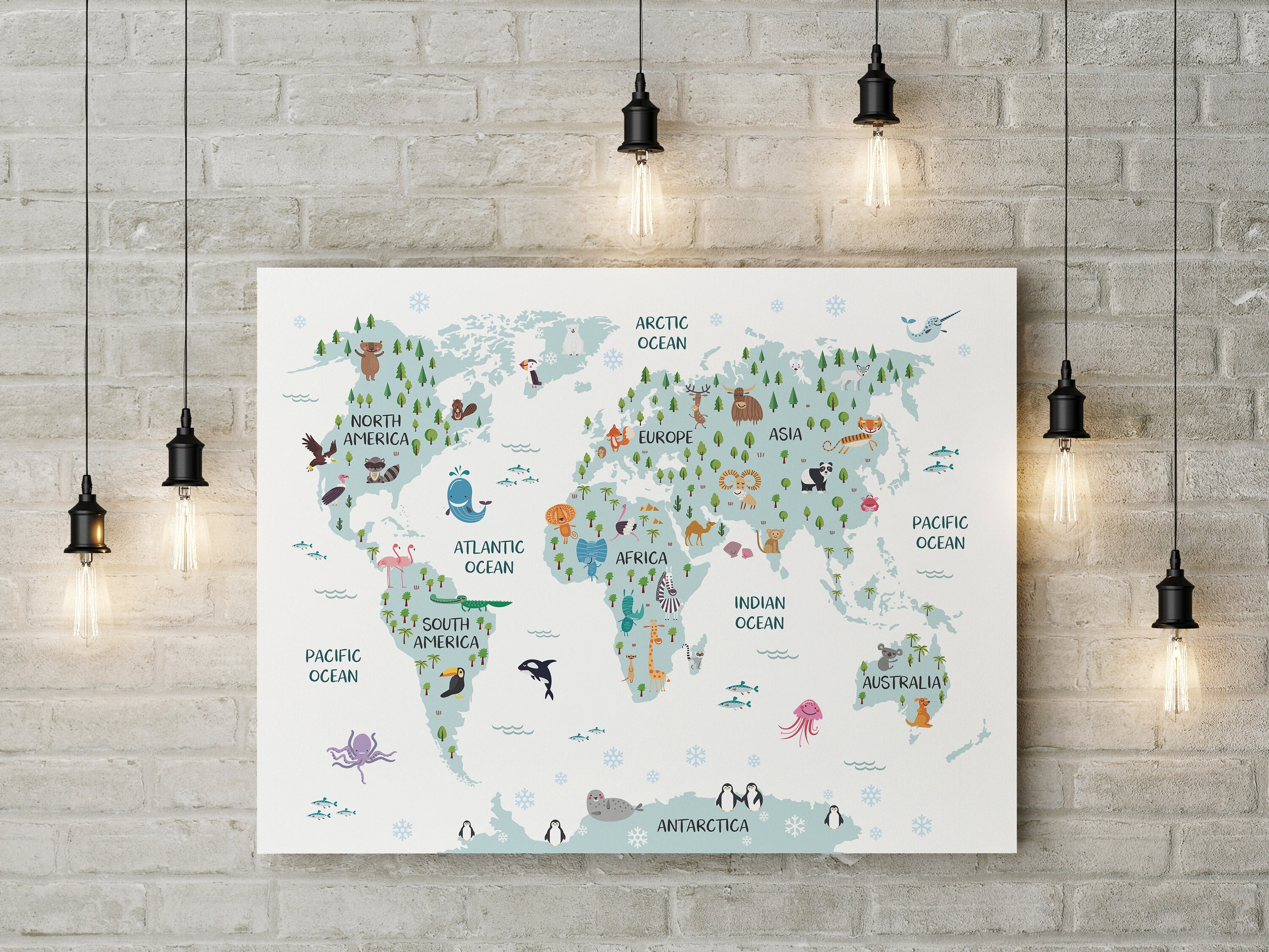World map for kids printable wall art world map canvas | Etsy