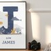 Set of 3 Ocean Alphabet and Numbers Wall Art in Dark Blue, Personalised ...