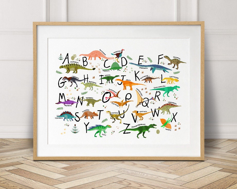 Dinosaur alphabet print dinosaur decor printable wall art | Etsy