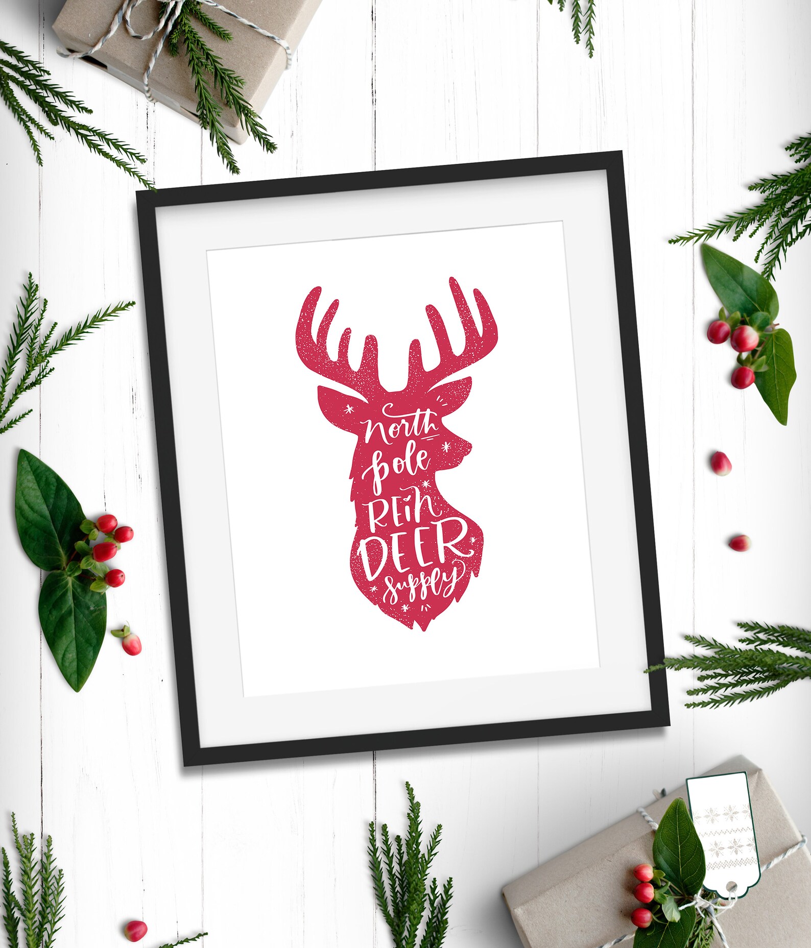 Reindeer Print Printable Christmas Wall Art Holiday Decor - Etsy UK