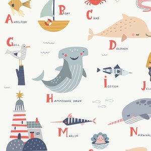 Set of Three Ocean Sea Alphabet and Numbers Wall Art, Personalised ABC ...