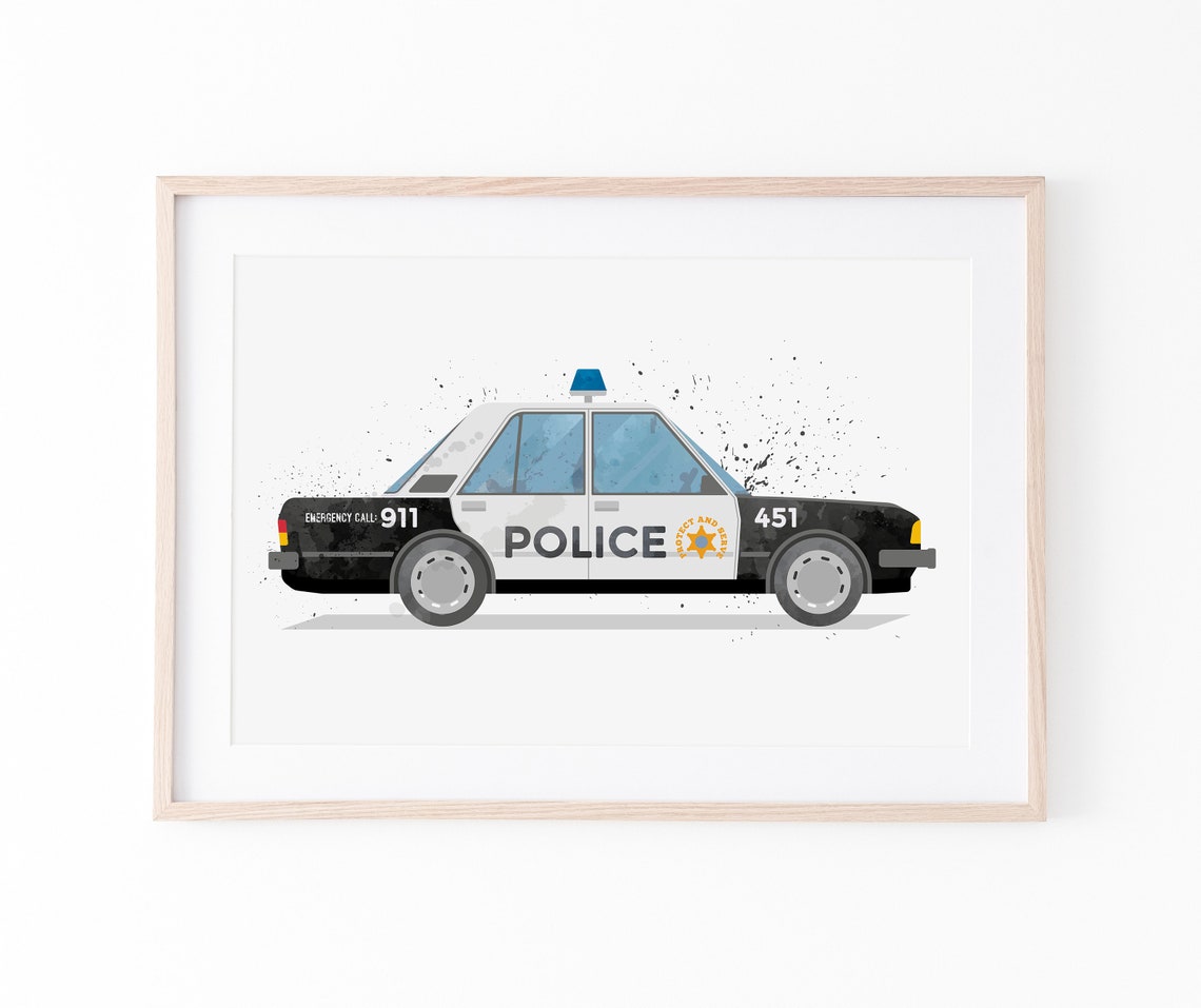 Police Car Wall Art Watercolor Police Car Print Emergency | Etsy
