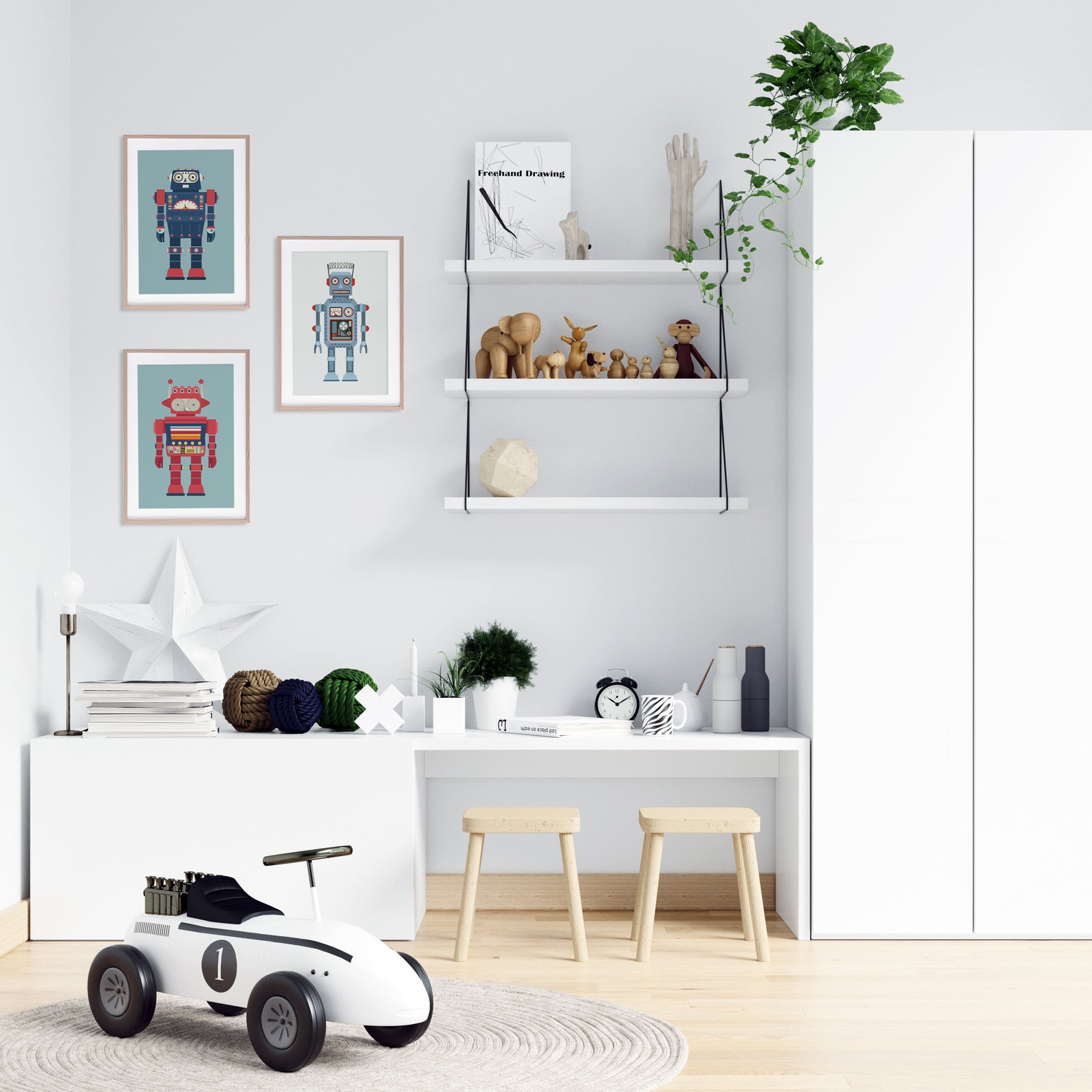 Robot Wall Art Set of 3 Prints, Toddler Room Decor, Boy Nursery Ideas ...