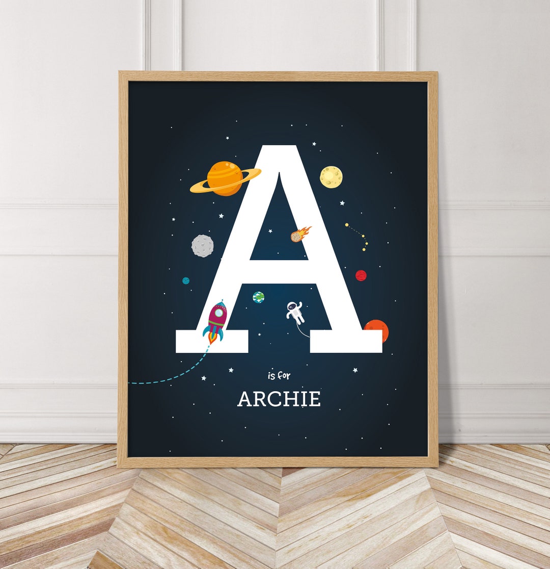 Custom Baby Name Print, Personalized Monogram Initial, Space Wall Art ...