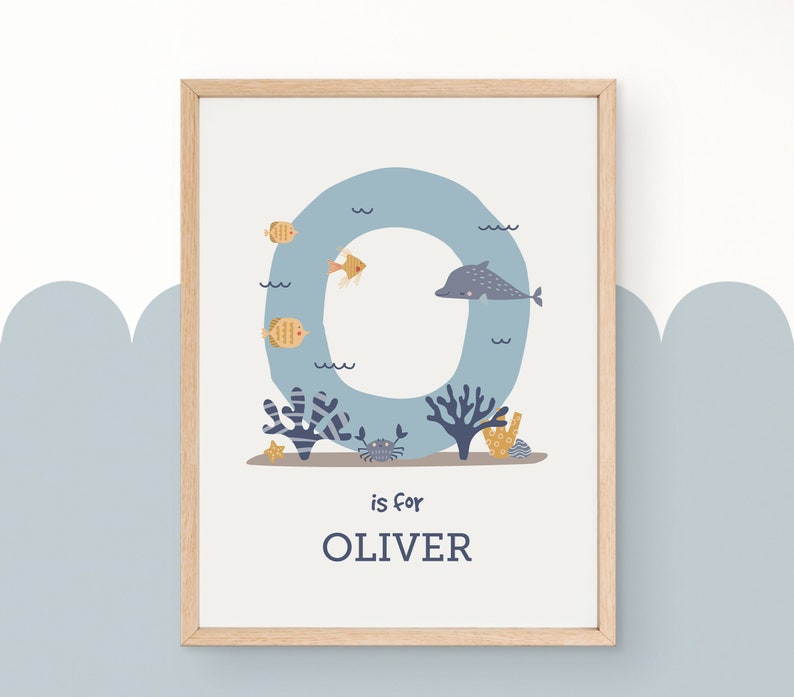 Custom Ocean Baby Name Print in Blue, Personalized Sea Letter - Etsy