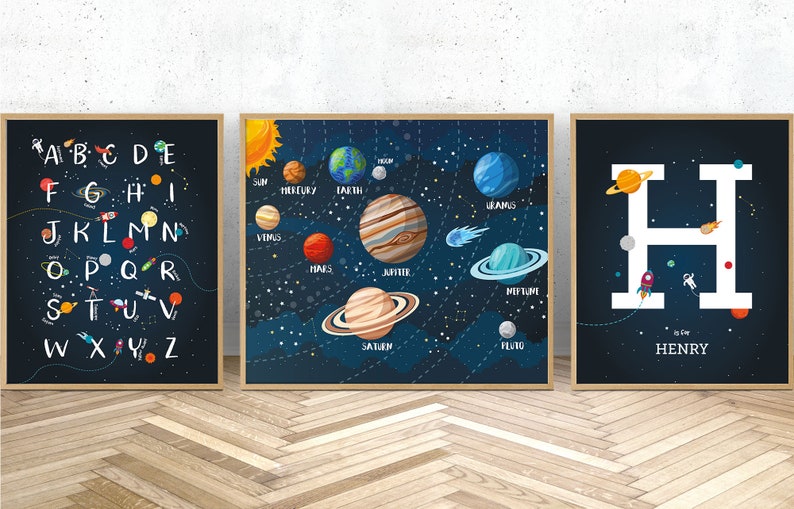 Space Wall Art Set of 3 Prints With Solar System Alphabet - Etsy UK