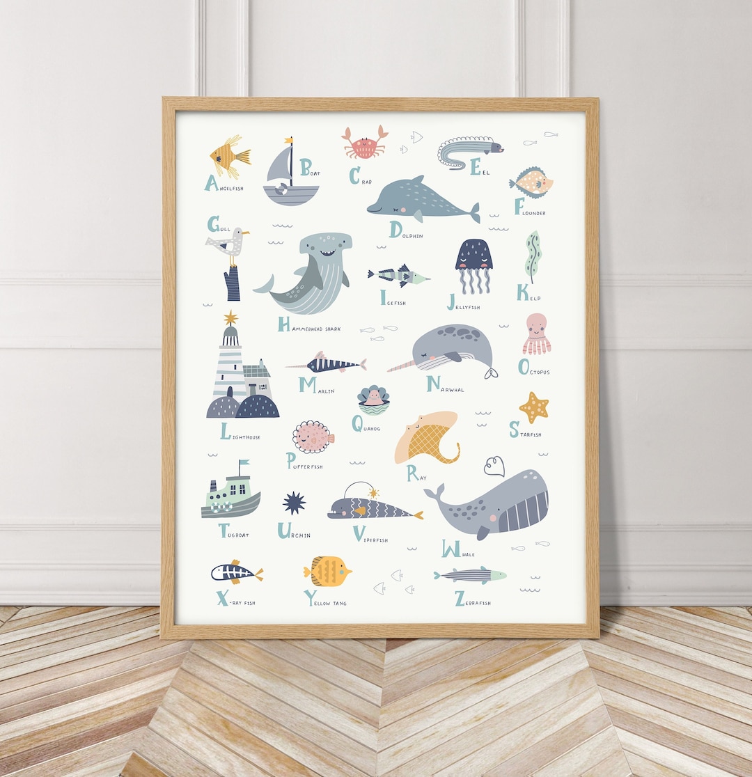 Ocean Sea Animals Alphabet, Perfect for an Ocean Theme Nursery, Pastel ...