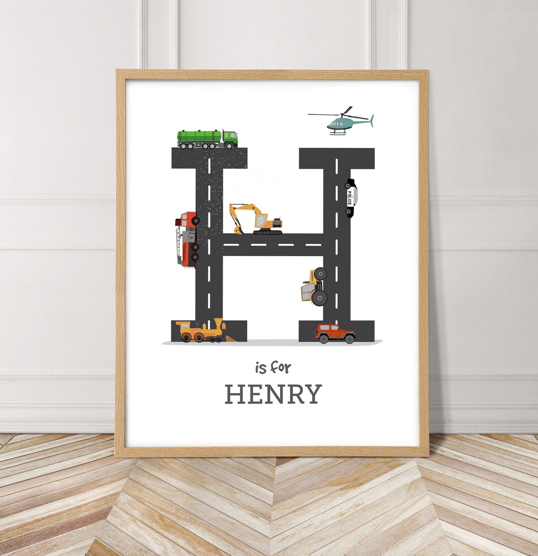 Custom Transportation Baby Name Print, Personalized Monogram Initial ...