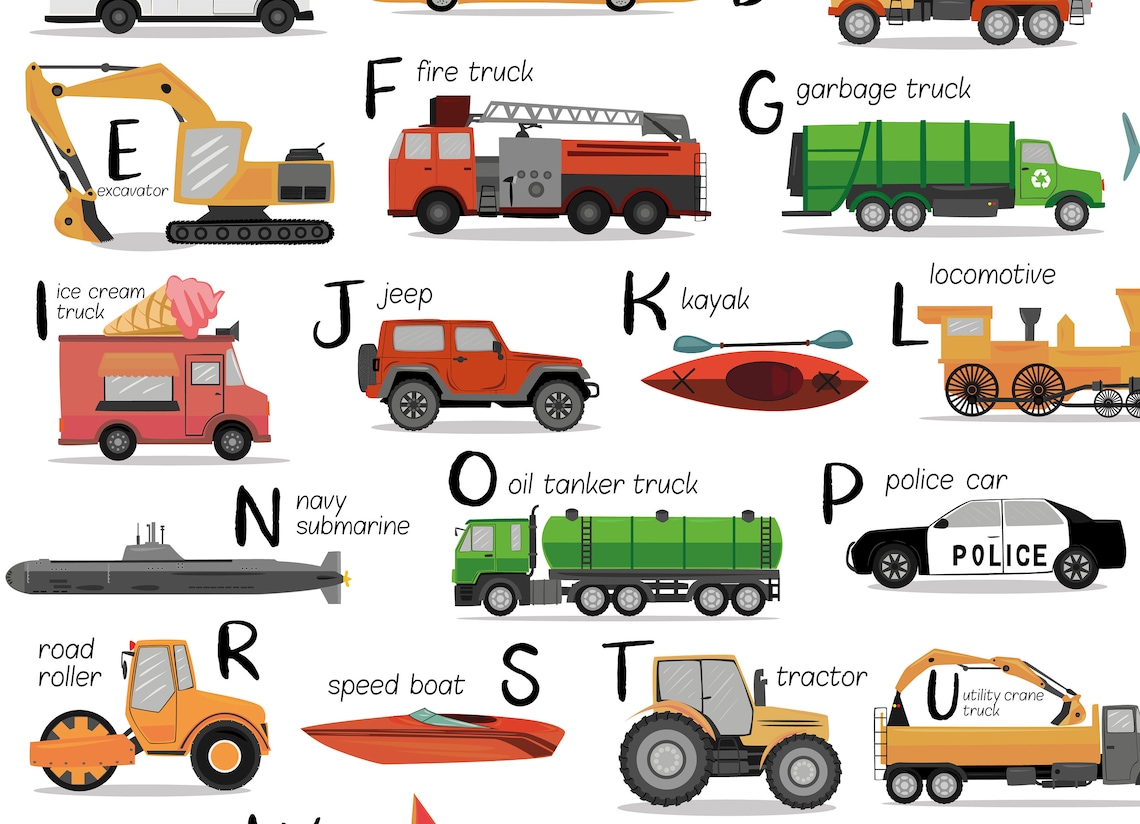 Transportation Alphabet Wall Art Alphabet Nursery Print | Etsy UK