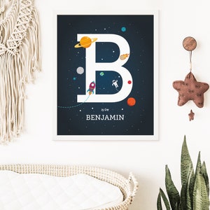 Space Wall Art Set of 3 Prints, Custom Baby Name Print, Personalized ...