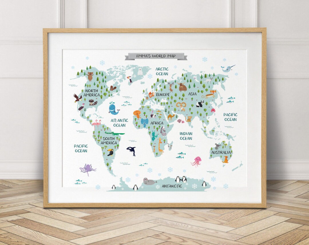 Personalized World Map, Printable Wall Art, Travel Nursery - Etsy