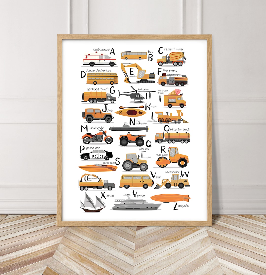Transportation Alphabet Wall Art, Car Poster, Educational Print ...
