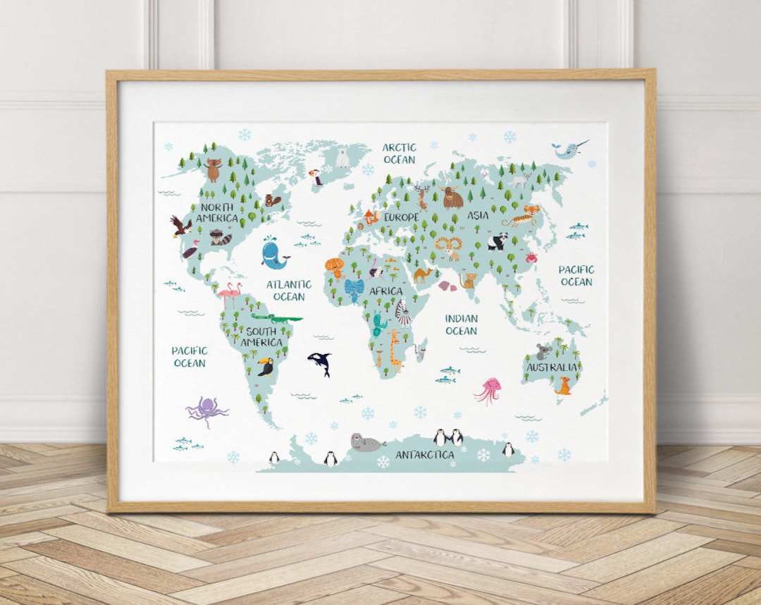 World Map for Kids Printable Wall Art World Map Canvas - Etsy