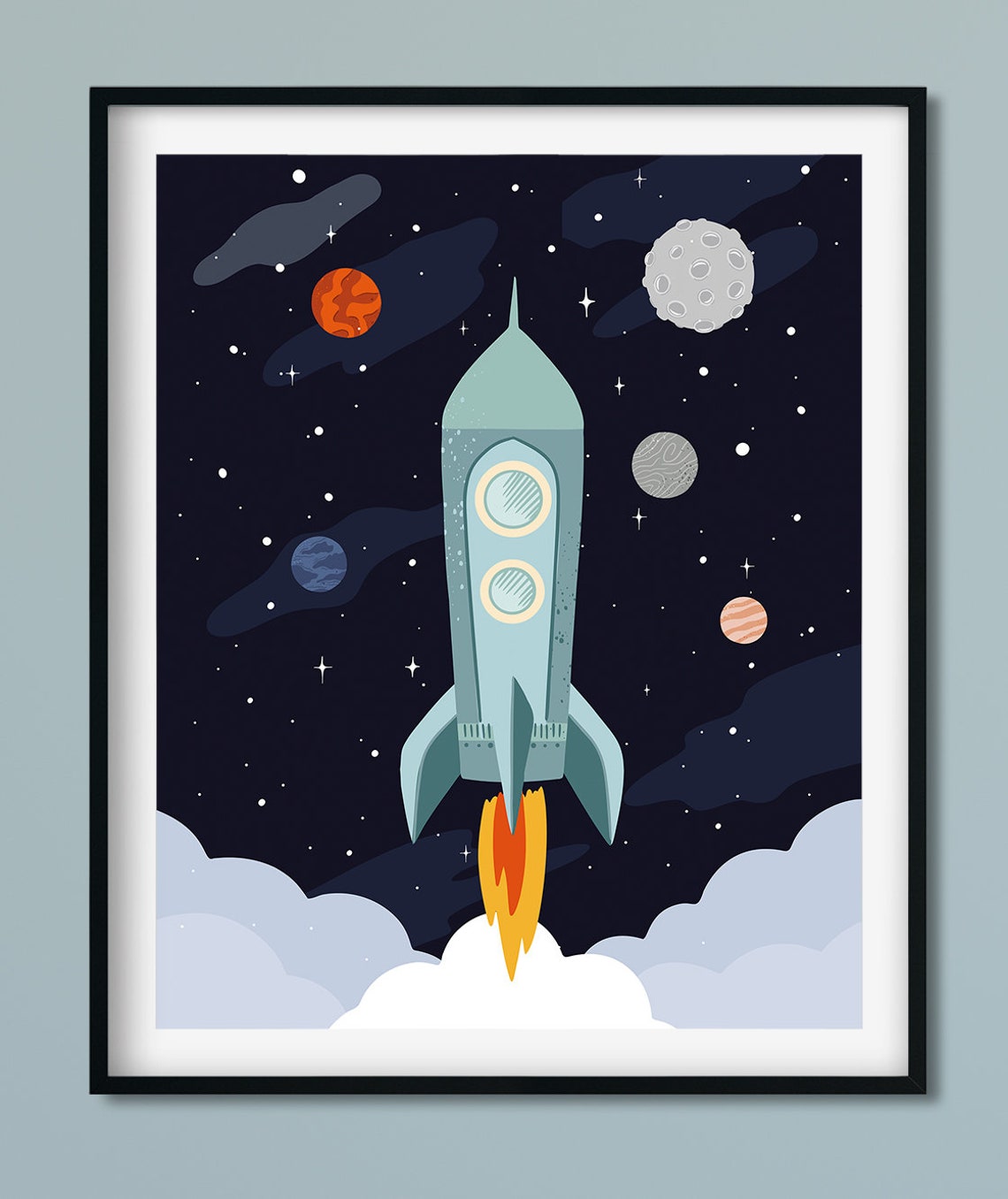 Space Wall Art Set of 3 Prints With Rocket Solar System and - Etsy