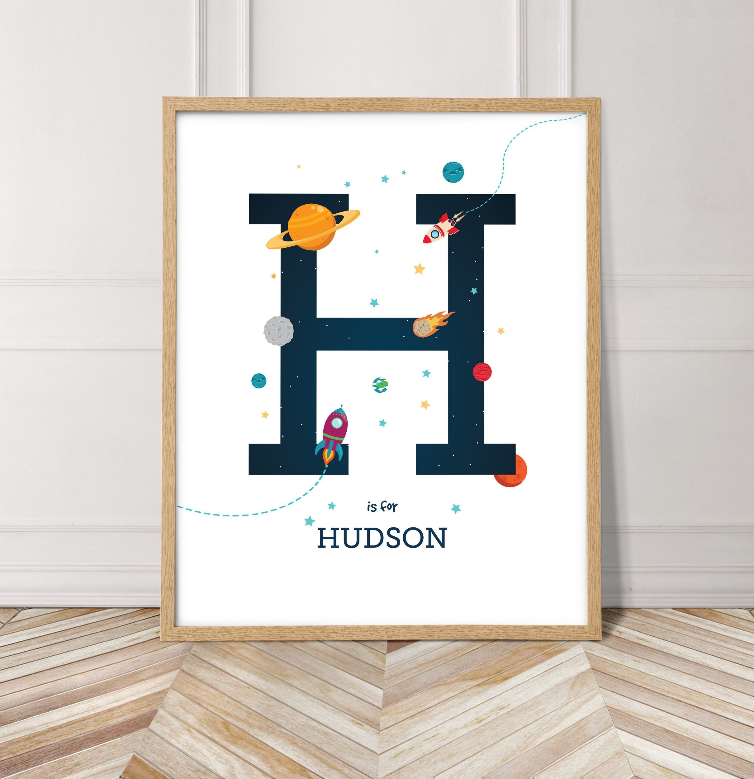 Personalized Monogram Initial, Space Wall Art, Personalized Printable ...