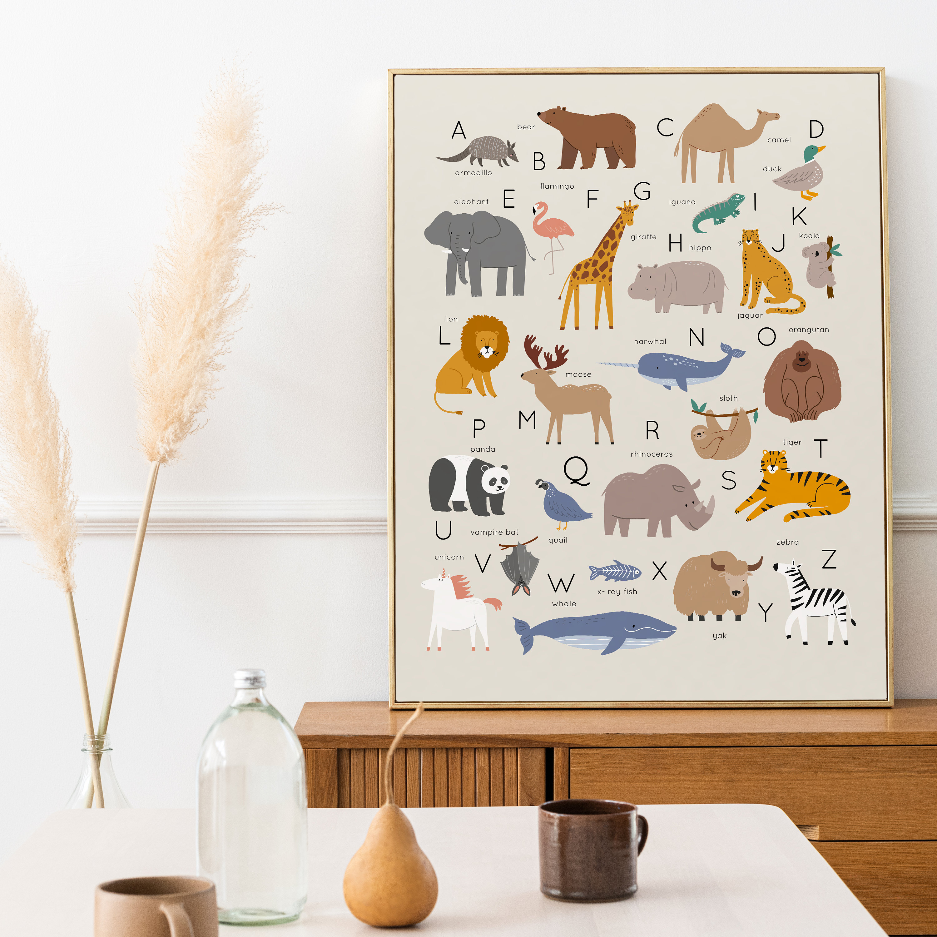 Animal Alphabet Poster in Cream / Beige Printable Educational - Etsy