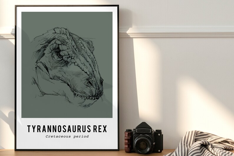 Tyrannosaurus Rex, T-rex Dinosaur Drawing in Dark Green, Natural ...