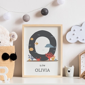 Set of Three Ocean Sea Alphabet and Numbers Wall Art, Personalised ABC ...