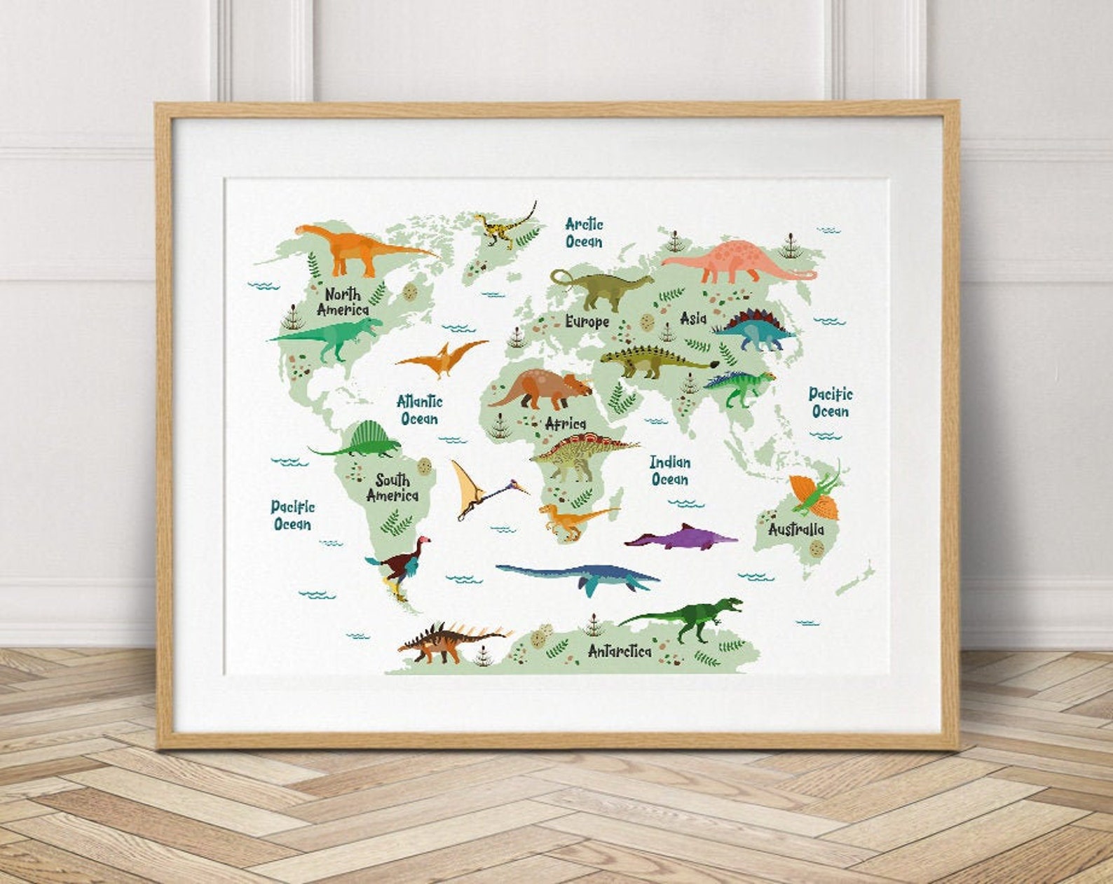 Dinosaur wall art nursery world map dinosaur wall decor | Etsy
