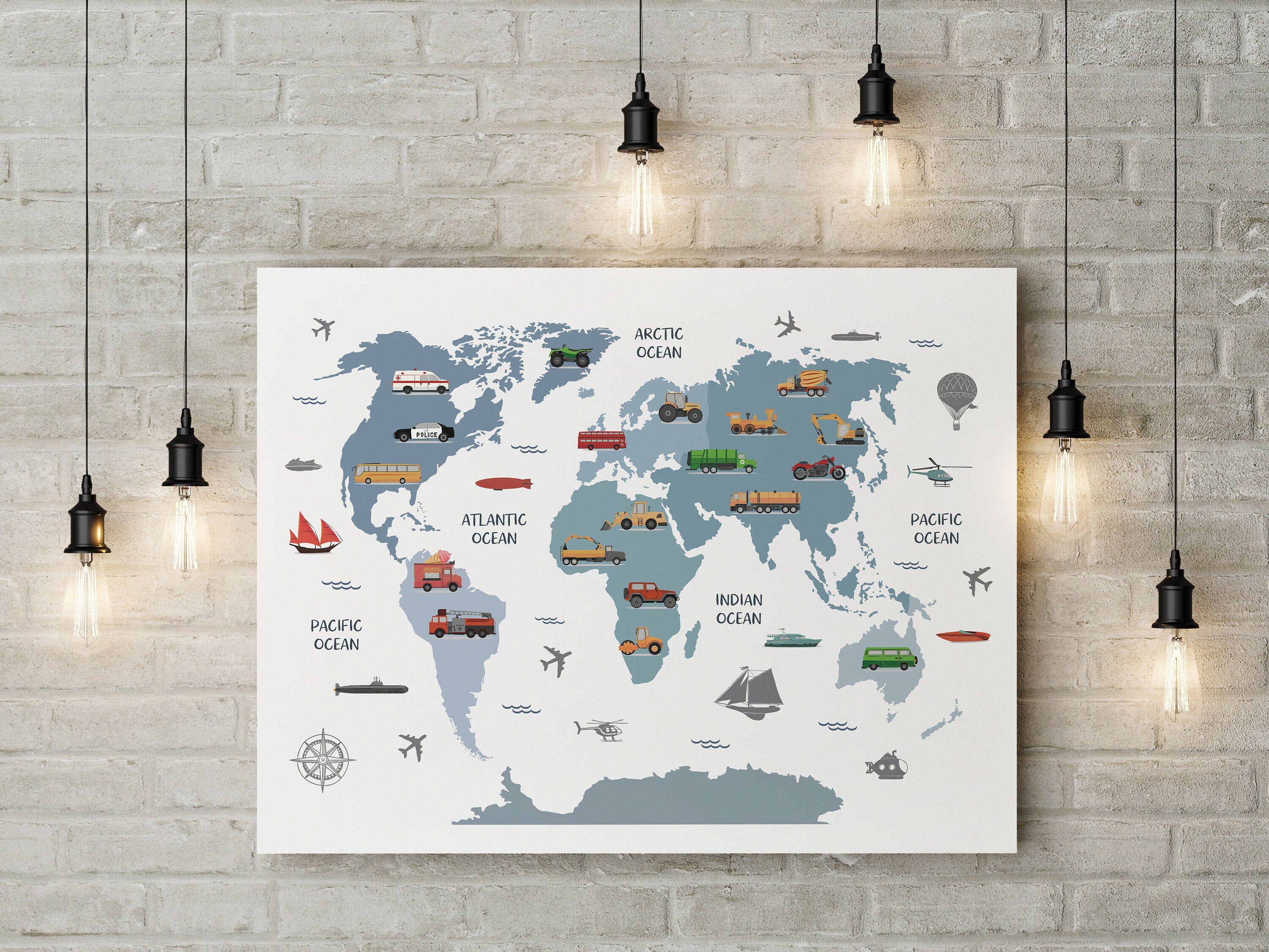 World Map Transportation Poster Travel Nursery Decor World - Etsy UK