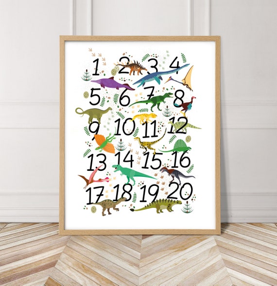 Watercolor Dinosaur Numbers Dinosaur Nursery Prints Dinosaur | Etsy