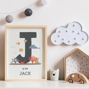 Set of Three Ocean Sea Alphabet and Numbers Wall Art, Personalised ABC ...
