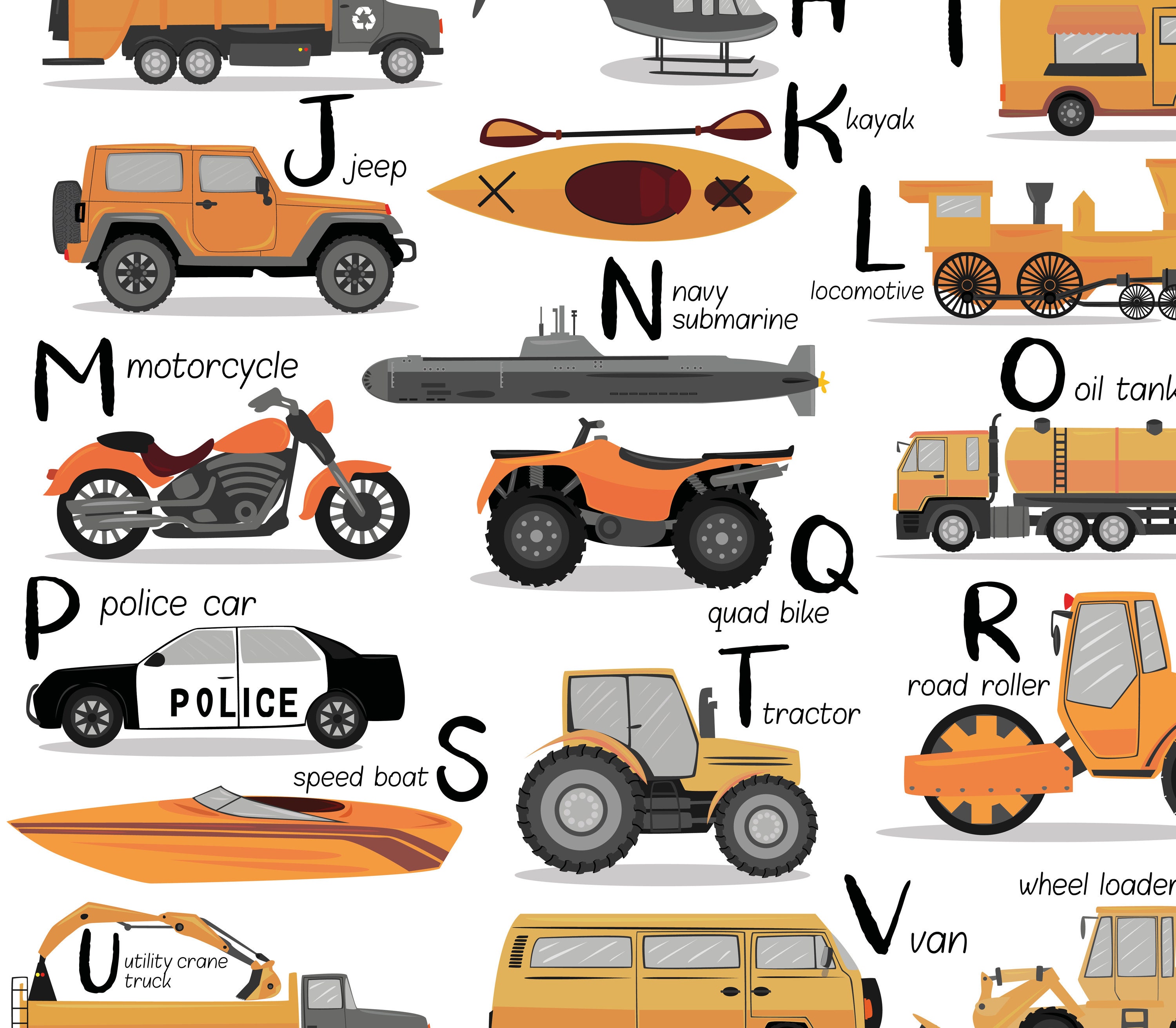 Transportation Alphabet Wall Art, Car Poster, Educational Print ...