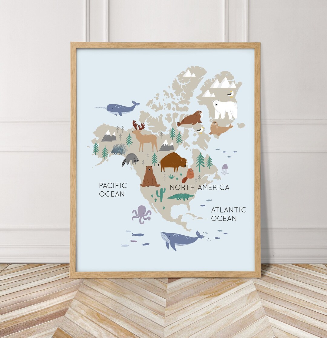 North America Continent, World Map for Kids Printable Wall Art, Perfect ...