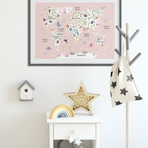 Pink World Map Print Nursery World Map Pink Nursery Decor - Etsy UK