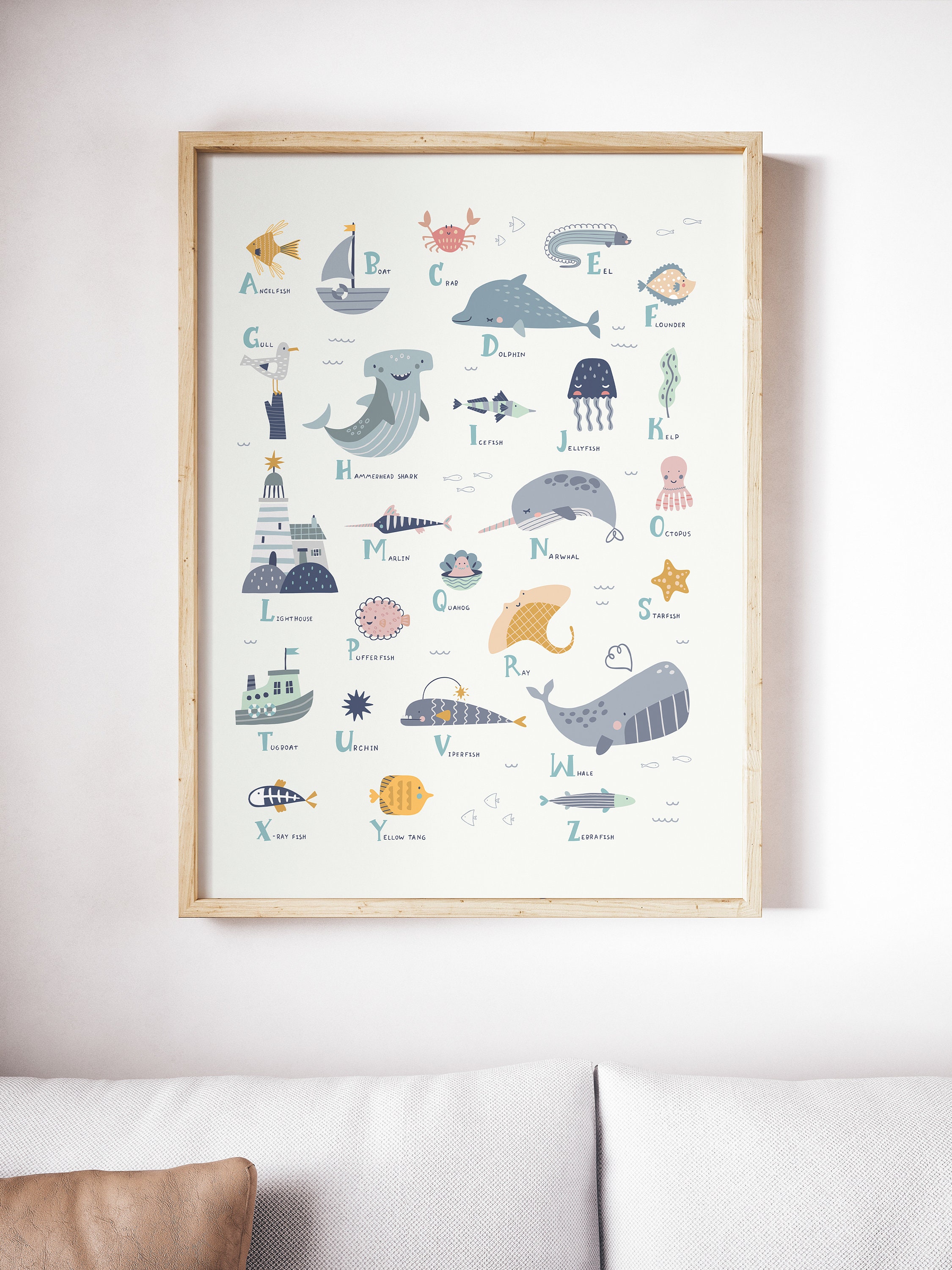 Ocean Sea Animals Alphabet, Perfect for an Ocean Theme Nursery, Pastel ...