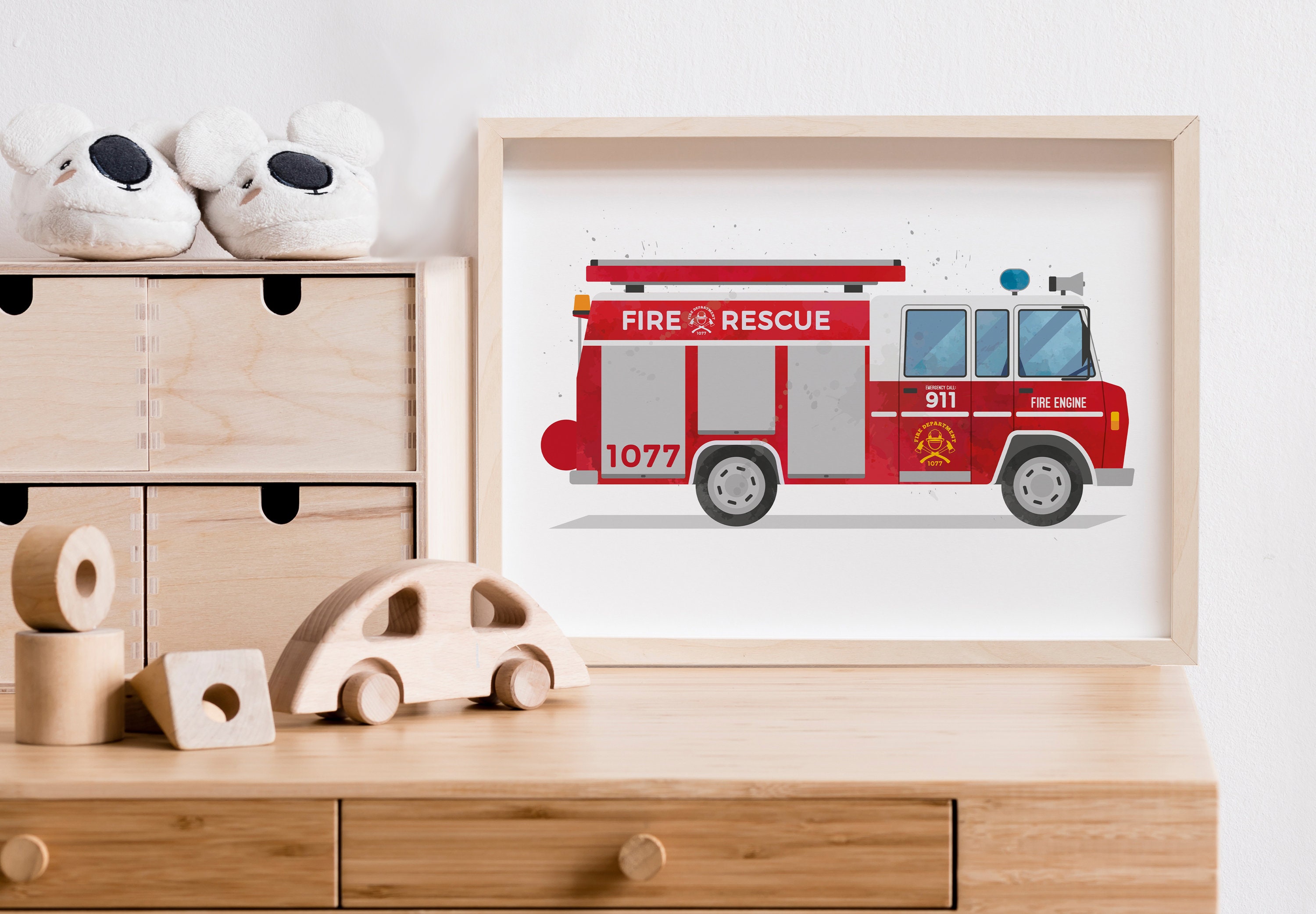 Fire Truck Wall Art Watercolor Fire Engine Print Emergency | Etsy