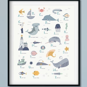 Ocean Sea Animals Alphabet, Perfect for an Ocean Theme Nursery, Pastel ...