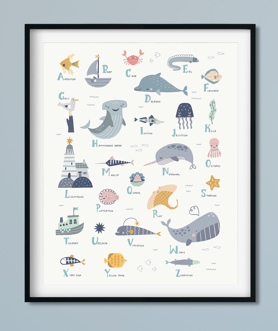 Ocean Sea Animals Alphabet, Perfect for an Ocean Theme Nursery, Pastel ...