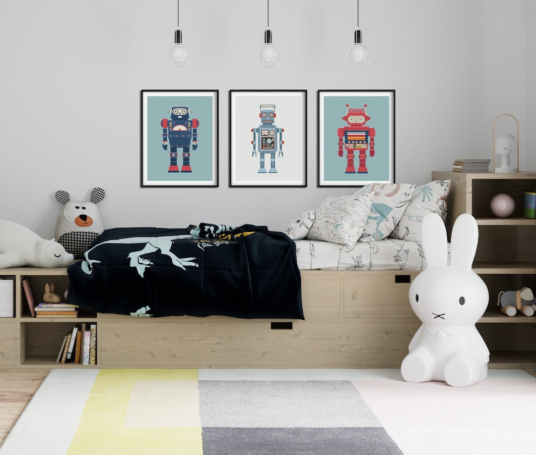 Robot Wall Art Set of 3 Prints, Toddler Room Decor, Boy Nursery Ideas ...